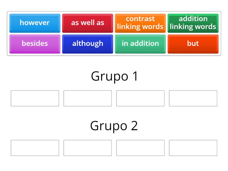 addition and contrast linking words - Group sort