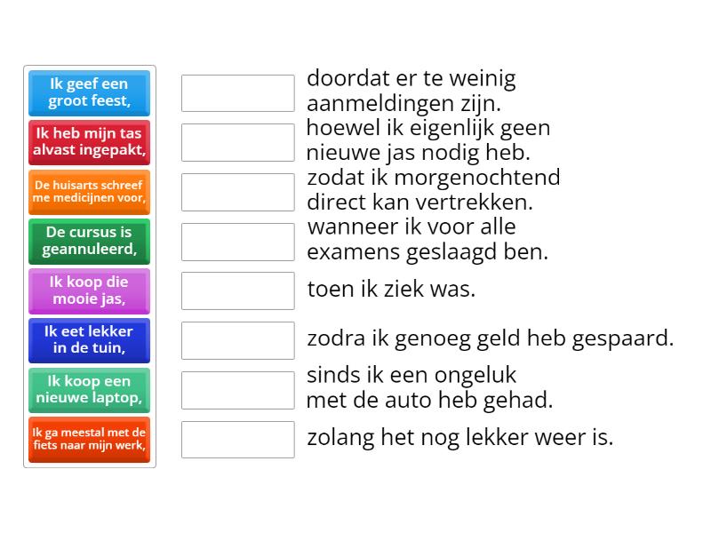 TaalCompleet B1 verbindingswoorden thema 8 - Match up