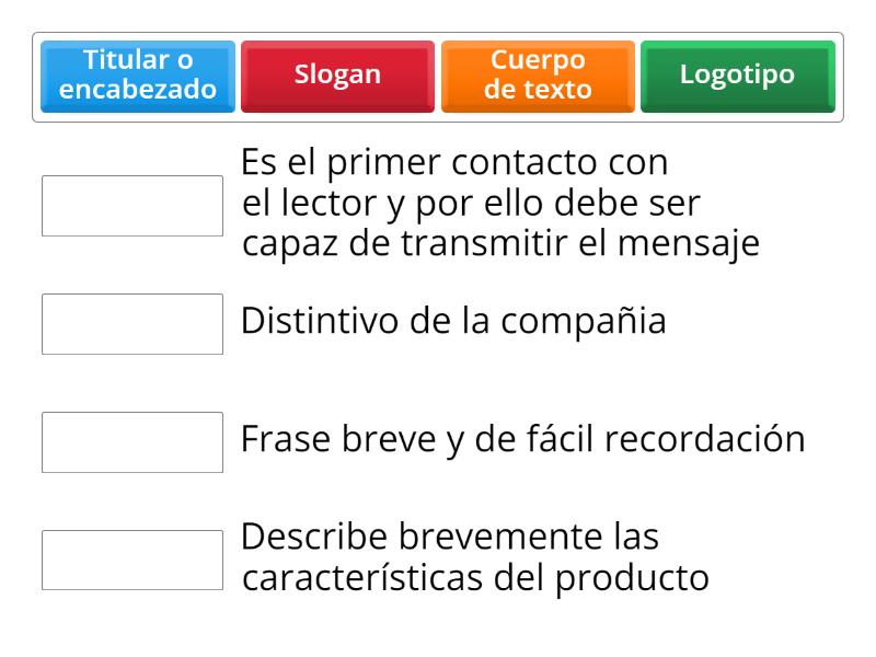 Partes de un anuncio publicitario - Match up