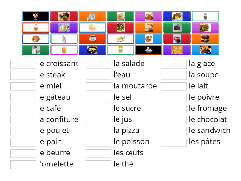 Vocabulaire - La nourriture et les boissons - Match up