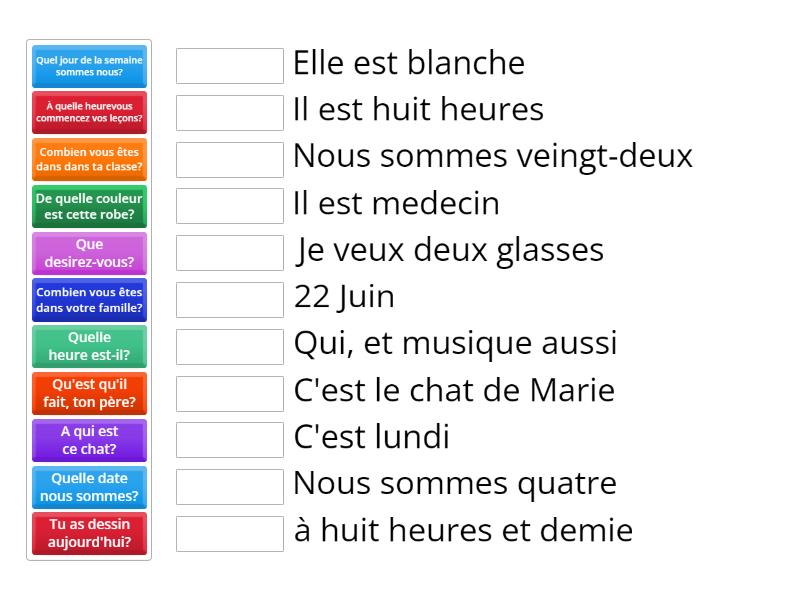 Francais les questions - Сопоставить