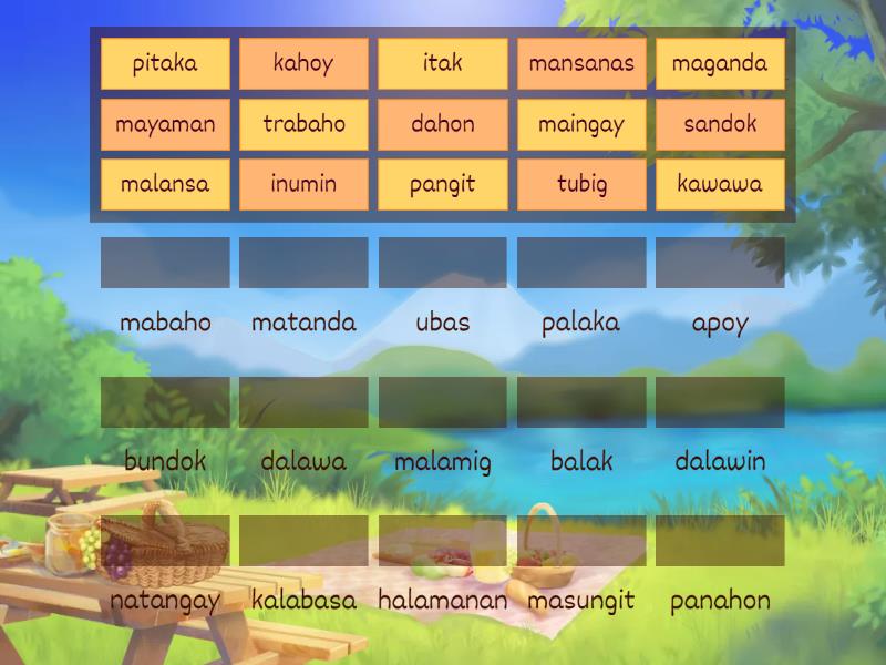 Tukuyin ang salitang katugma ng salitang naibigay: - Une las parejas Tukuyin ang salitang katugma ng salitang naibigay: - Une las parejas