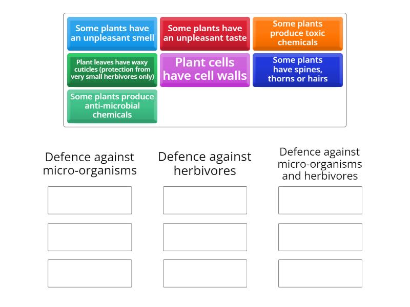 Defences of plants - against herbivores and pathogens - Ordenar por grupo