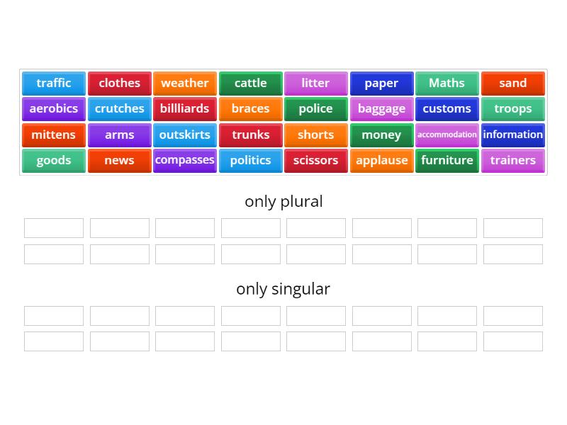 only singular - only plural nouns - Group sort