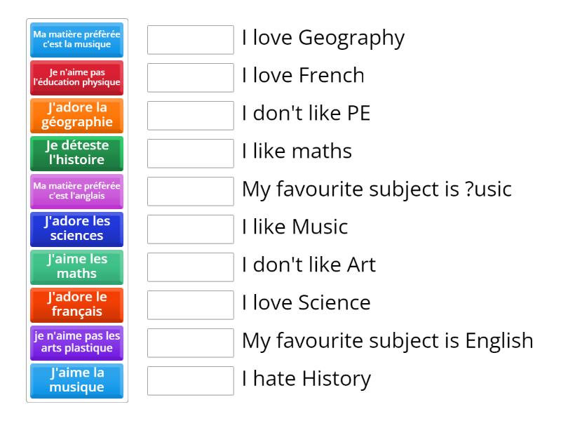 Likes and dislikes about school subjects - Match up