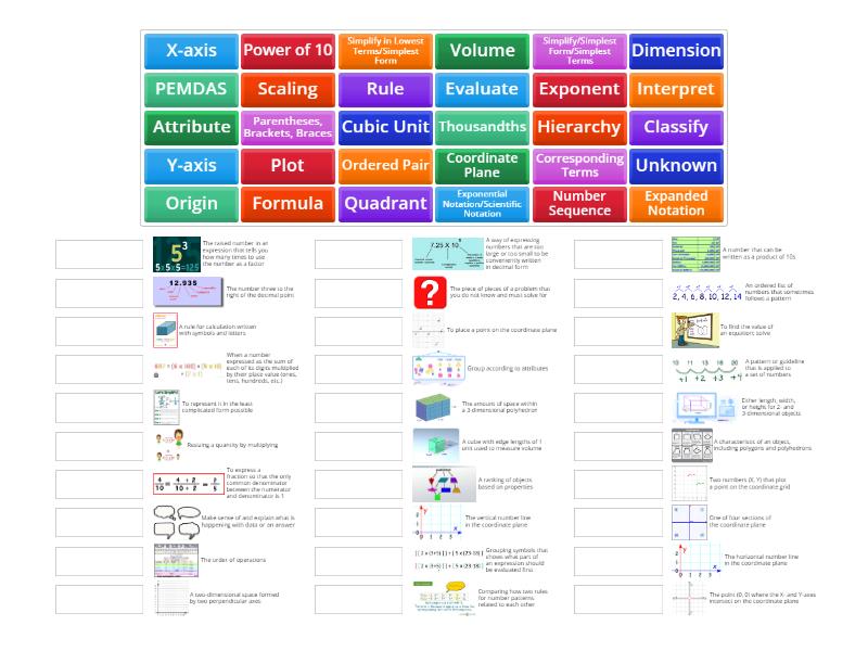 Grade 5 Math Vocabulary - Match up