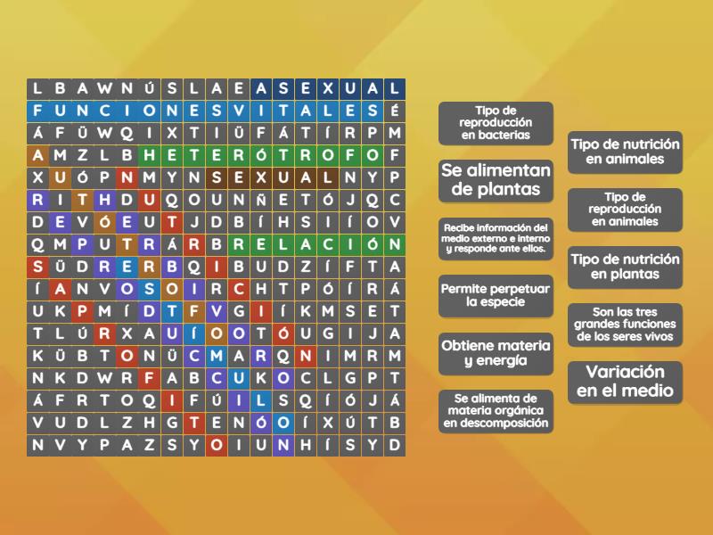 Funciones Vitales - Sopa de letras