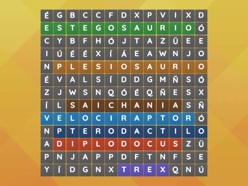 sopa de letras de los dinosaurios - Wordsearch