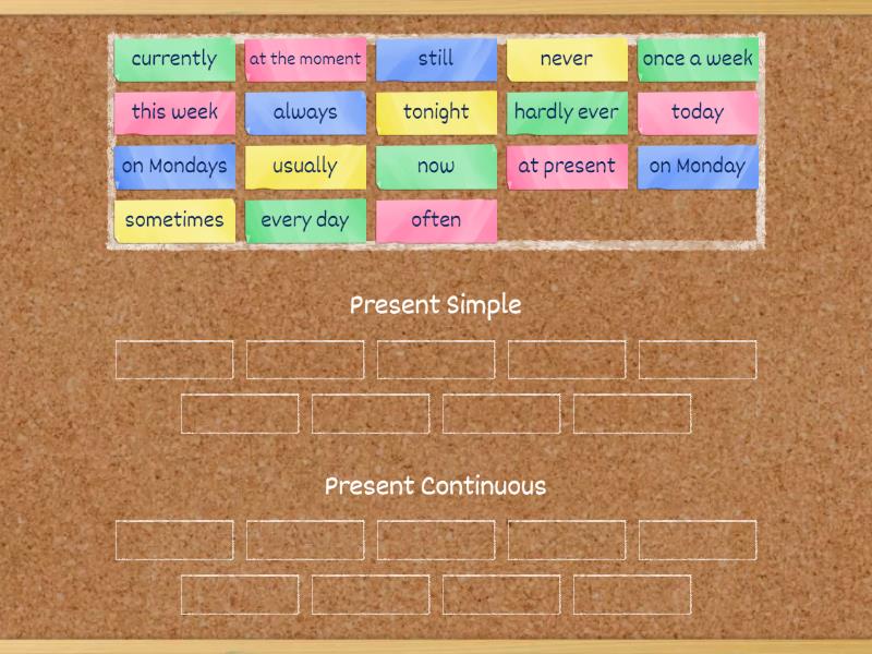 Time expressions- Present Simple & Continuous - Group sort