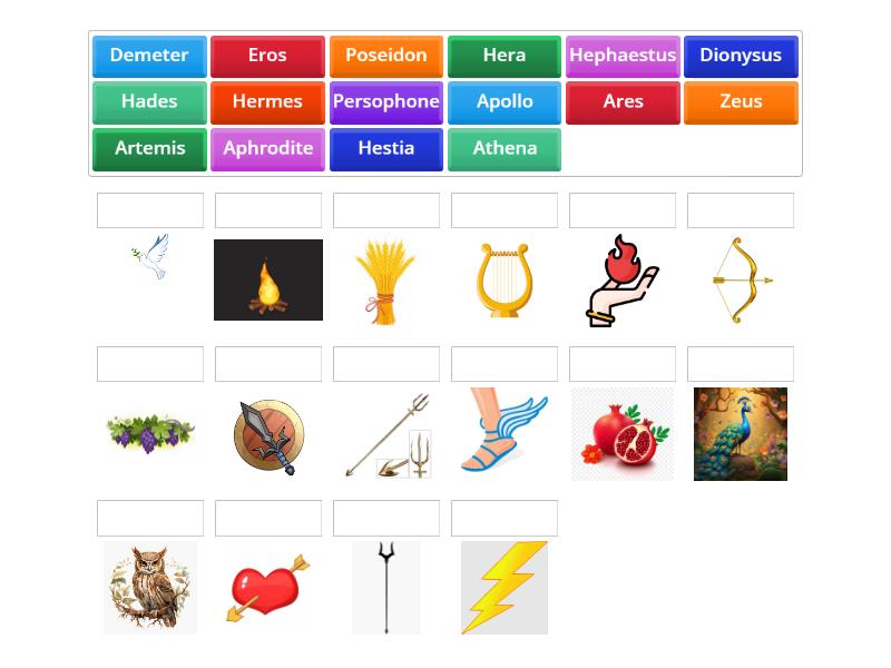 Symbols of Greek Gods and Goddesses - Match up