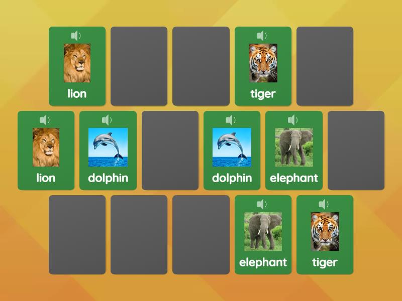 Wild animals memory game - Matching pairs