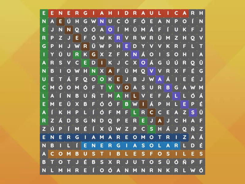 Fuentes de energia. - Sopa de letras