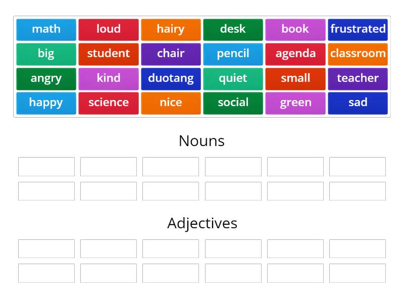 School Nouns vs Adjectives - Group sort