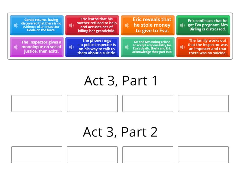 Act 3 An Inspector Calls - Group sort