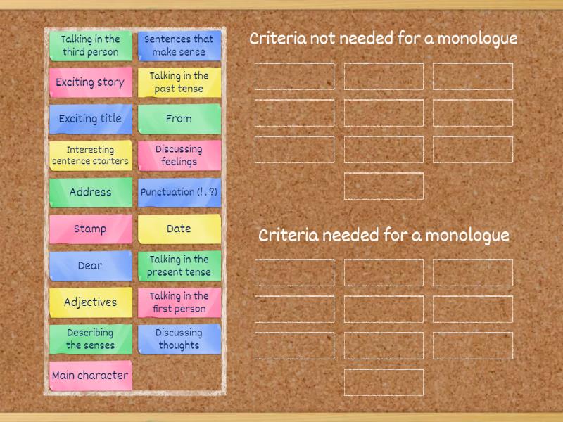 Sorting the Success Criteria for an effective Monologue - Group sort