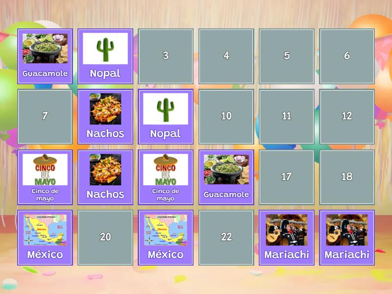"Cinco de Mayo" Vocabulary Matching Game - Matching pairs