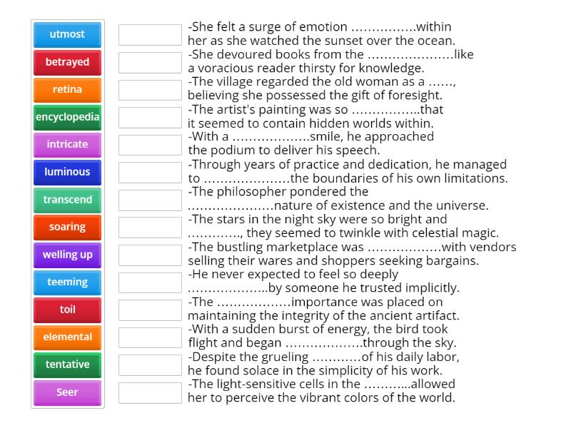 vocabs:“Blind”; “The Blind Seer of Ambon”; “On His Blindness” - Match up