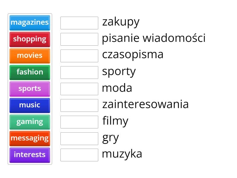 Unit 4 - Interests - Match up