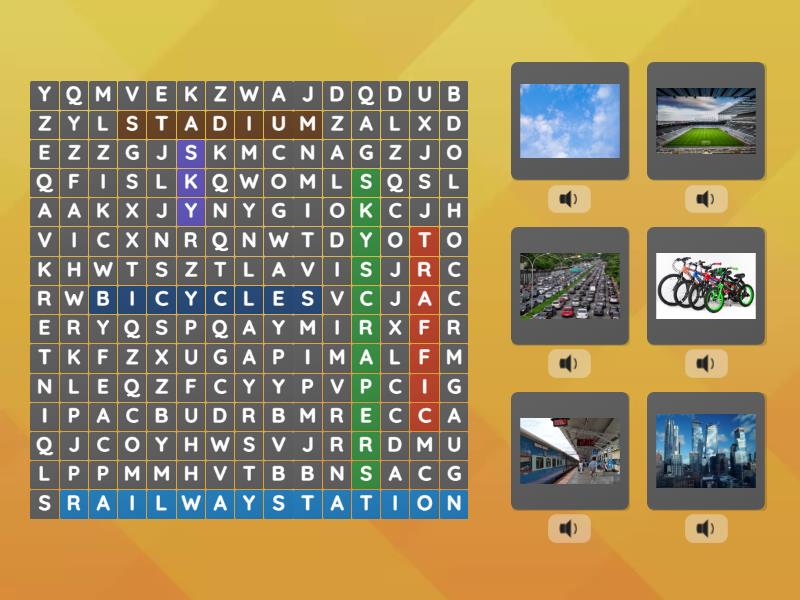 4.2.GRF - U1- Going to town. Find the words. - Wordsearch