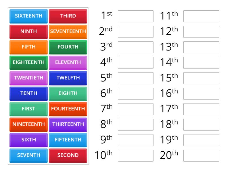 Order the ordinal numbers - Rank order