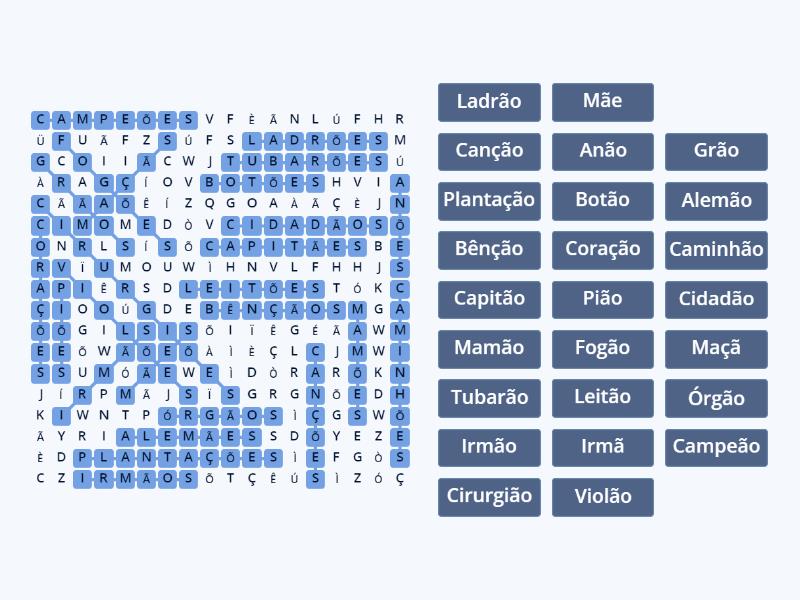 Plural de Palavras com Til - Sopa de letras