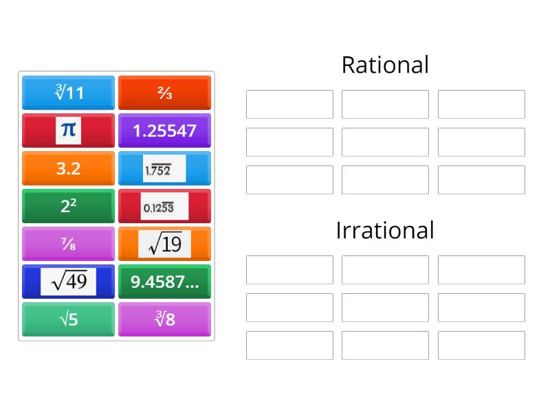 Rational VS Irrational Numbers - Group sort