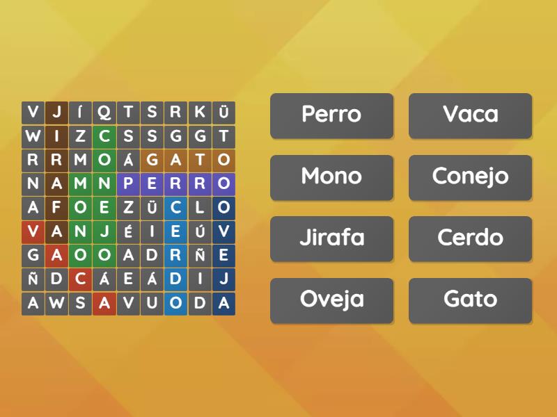 En la encuentre los siguientes animales mamíferos - Sopa de letras