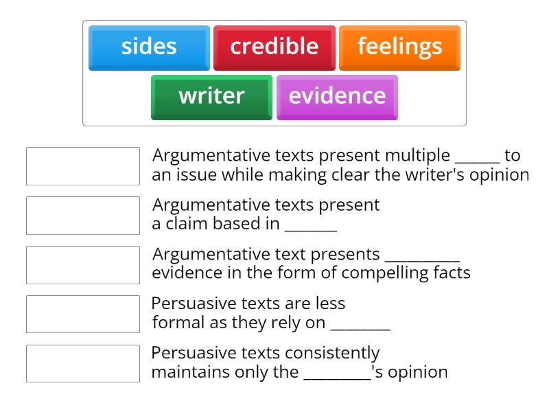 Argumentative vs persuasive texts . Complete the sentences. Taken from ...