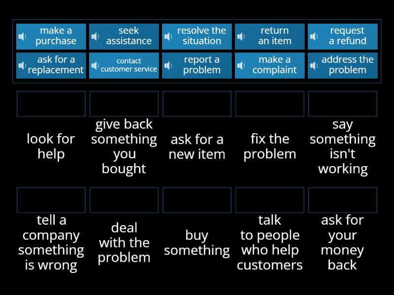 Making Complaints: Verb Phrases, Definitions - Match up