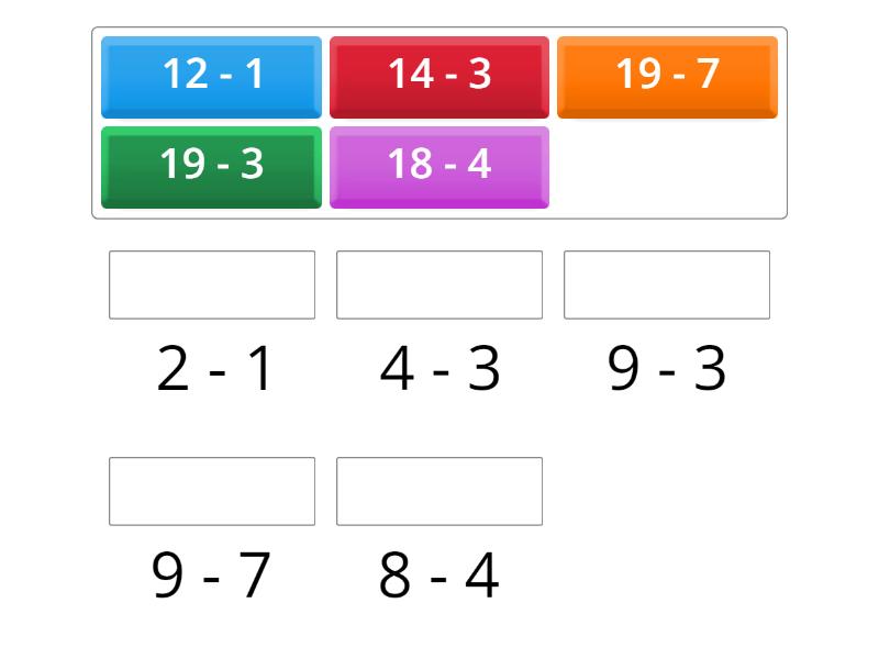 Subtract ones using number bonds - Matching activity - Match up