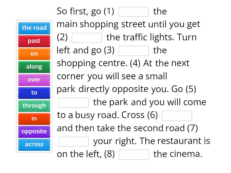 A2 Outcomes: Unit 3 Developing conversations: Giving directions #1 - Complete the sentence