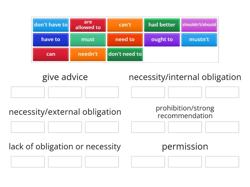 Modals of advice, obligation, prohibition, permission - Group sort