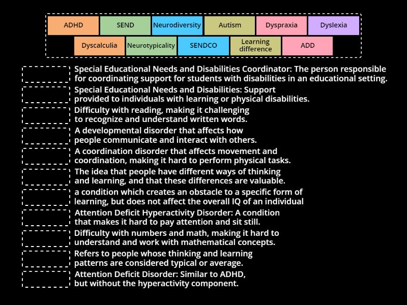 Learning differences - Match up
