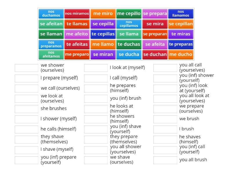 los verbos: ducharSE-mirarSE - Match up