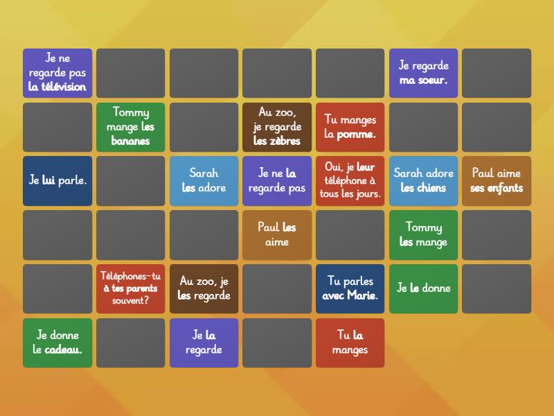 Pronom complément d'objet direct et indirect - Matching pairs