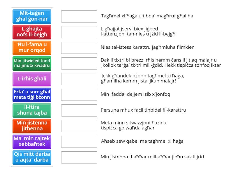 Qabbel il-qawl mat-tifsira tiegħu - Match up