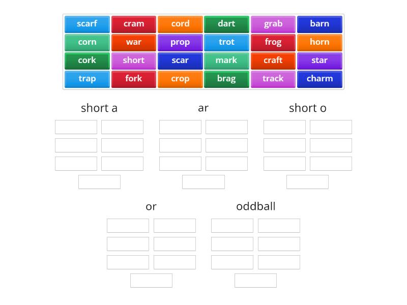 WTW- Yellow- Sort 26- Short A and Short O with AR and OR - Group sort