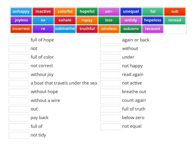 Prefixes/Suffixes - Match up