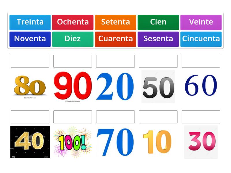 Numeros del 10 al 100 - Сопоставить