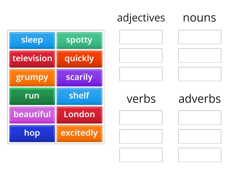 noun, adjective, adverb and verb sorting - Group sort