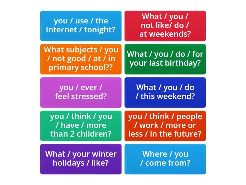 Conversation questions in different tenses - Fichas giratorias