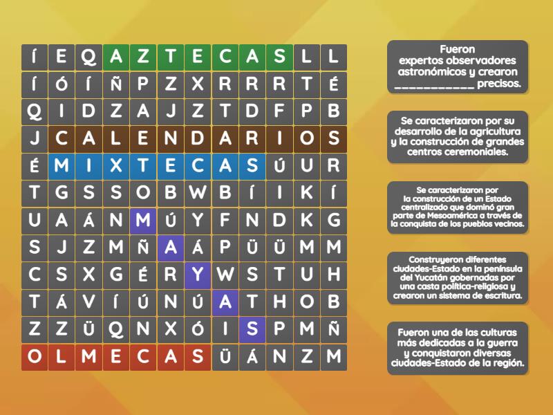 Las grandes culturas de Mesoamérica - Sopa de letras