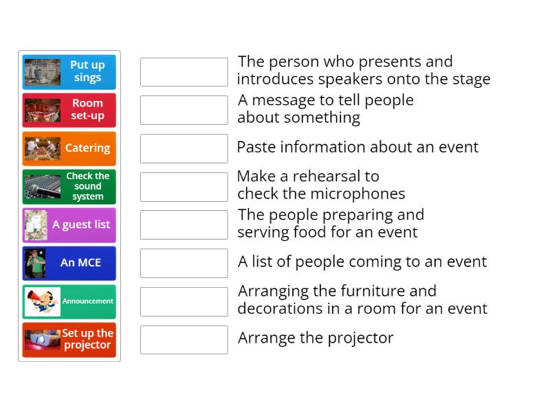 Planning an running an Event - vocabulary - Match up