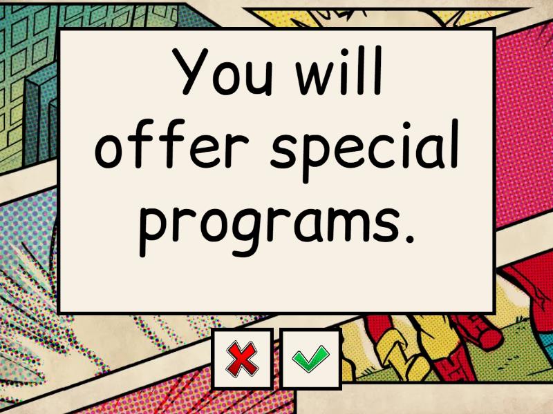 I will offer special programs. to offer special programs - Flash cards