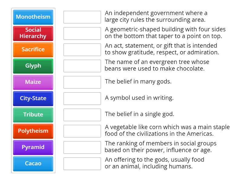 Complex Societies and Civilizations Part I - Match up