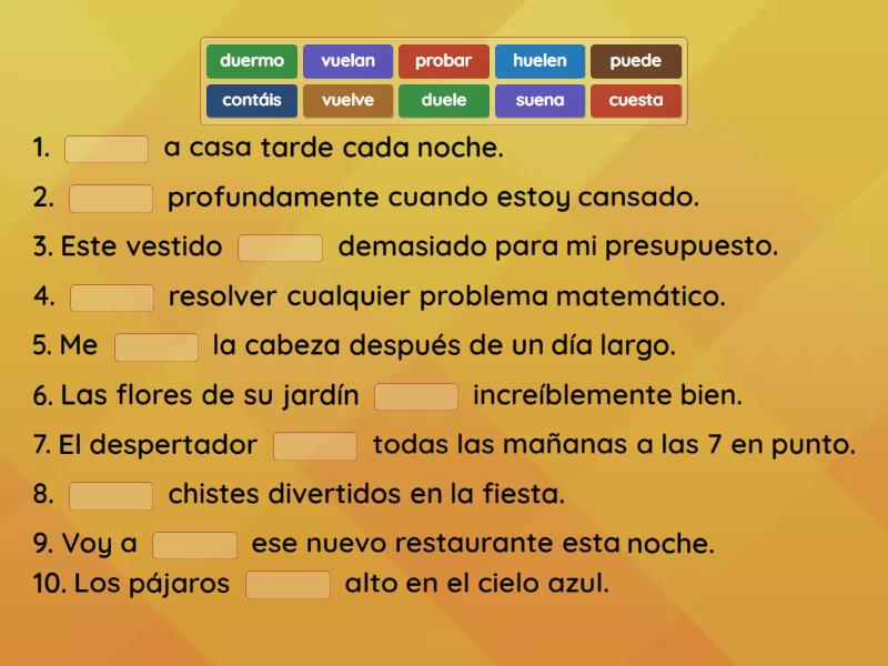 Verbos O - UE - Completa la oración