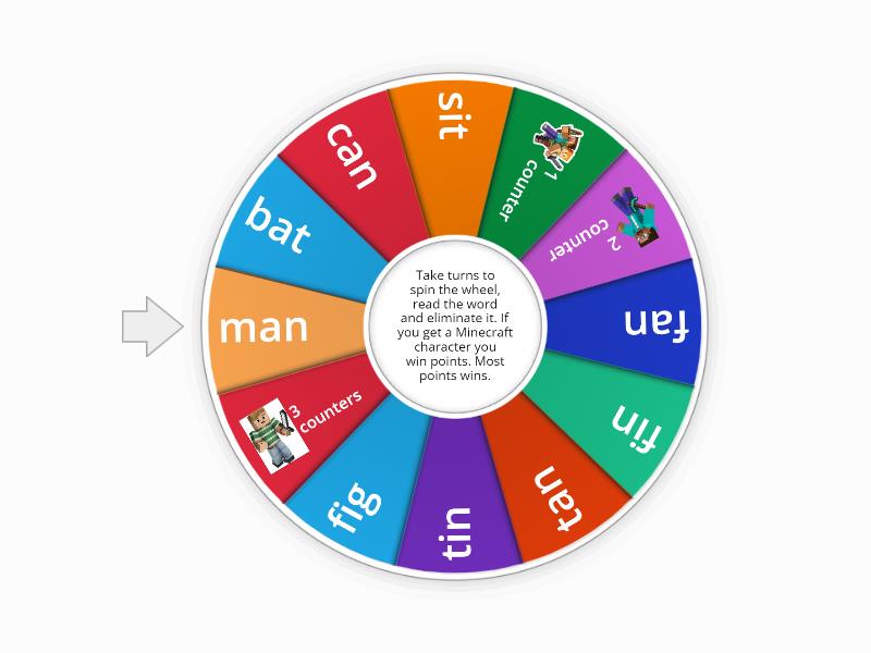 CVC word reading - Minecraft - Spin the wheel