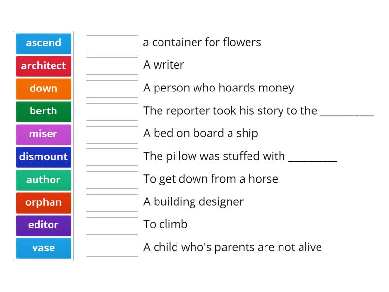 Vocabulary Match - Match up