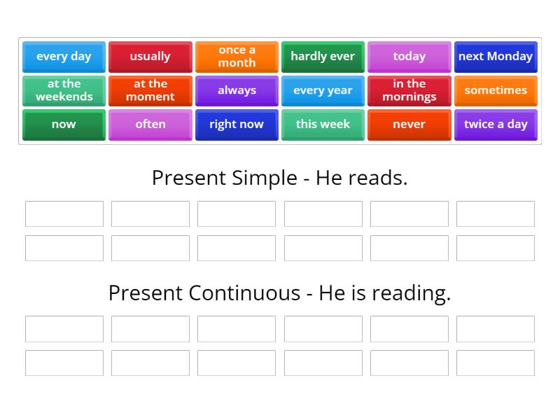 Brainy 7 Step 2 Present Simple vs. Present Continuous (time expressions) - Ordenar por grupo