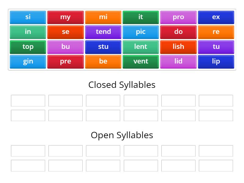closed/open syllable sort - Group sort